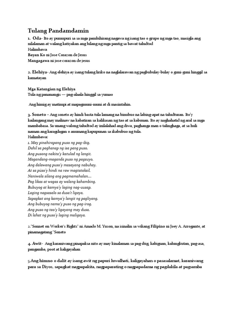 Tulang Pandamdamin | PDF