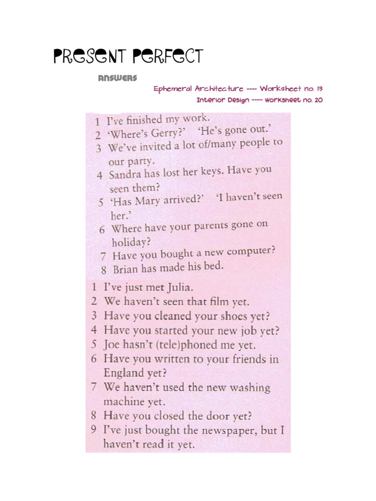 Present Perfect Answers | PDF