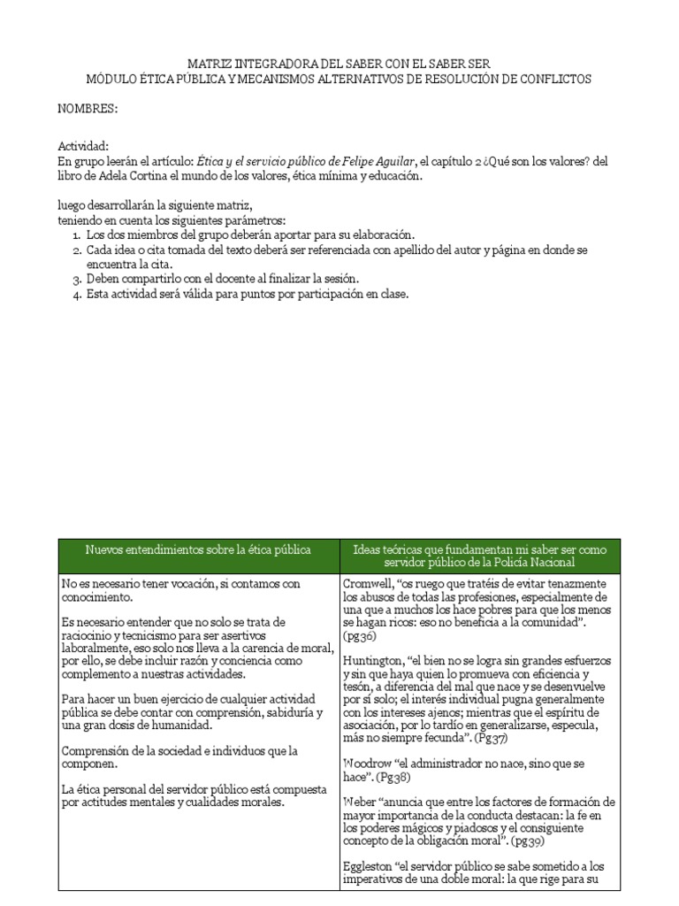 Matriz Integradora Sesión 1 | PDF | Moralidad | Policía