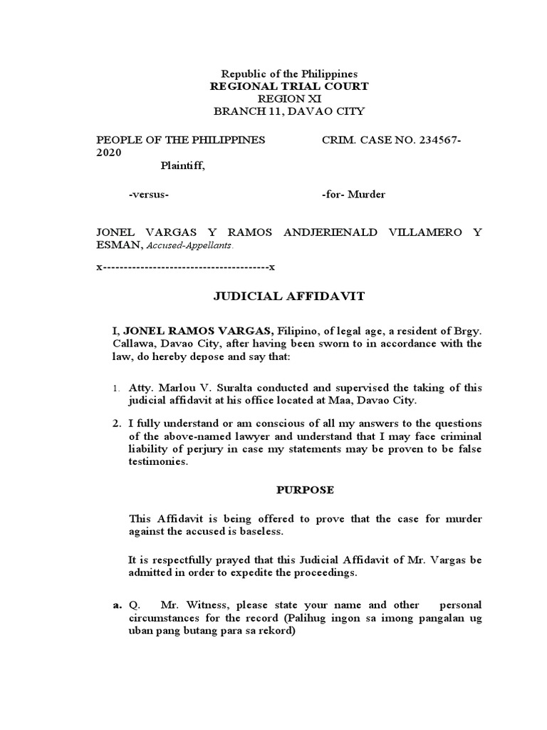 Judicial Affidavit Sample | PDF | Affidavit | Perjury