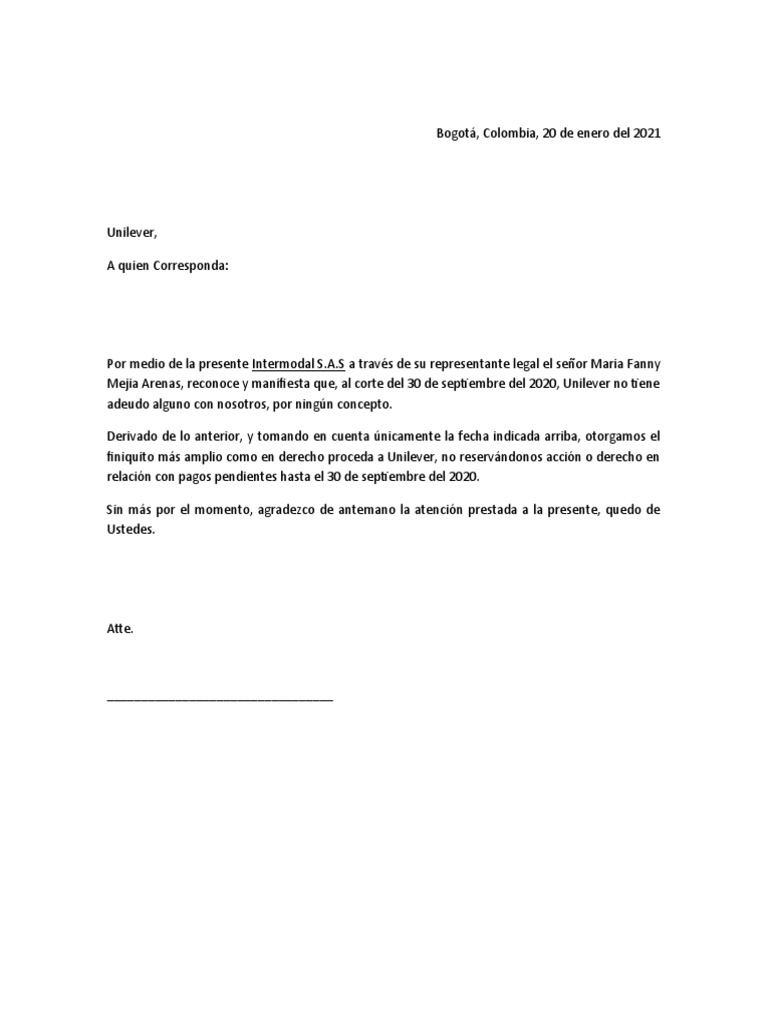 Modelo Carta de No Adeudo Q3 2020 | PDF