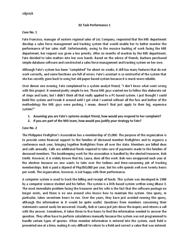 02 Task Performance 1 Case No. 1 | PDF | Computing | Business