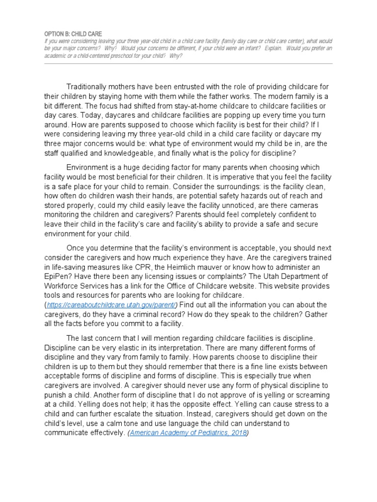 Child Care Essay U3 - Fhs 1500 | PDF | Child Care | Relationships
