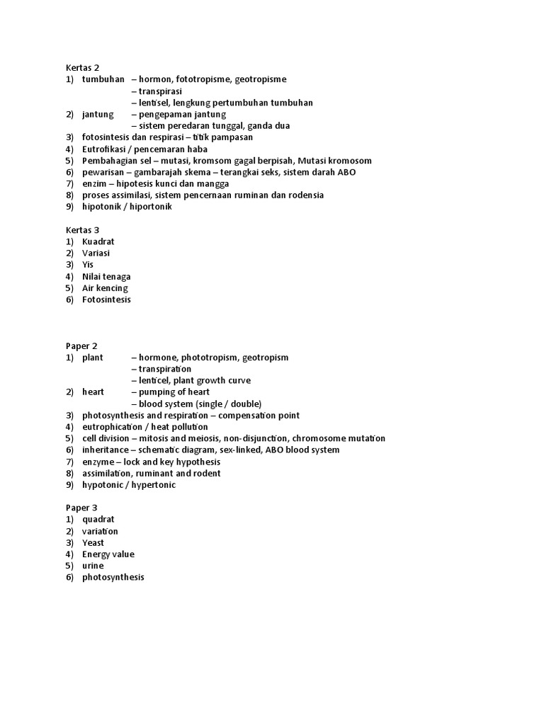 2020 SPM Biology - Hot Topics | PDF