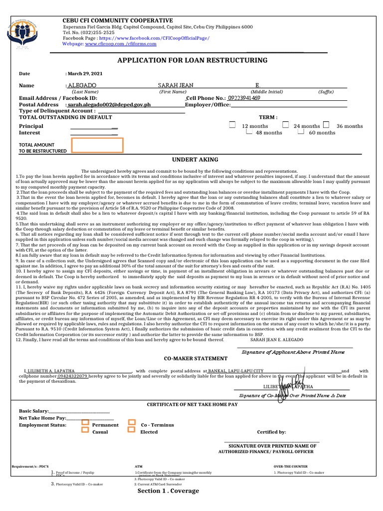 Loan Restructuring App Form | PDF | Loans | Banks