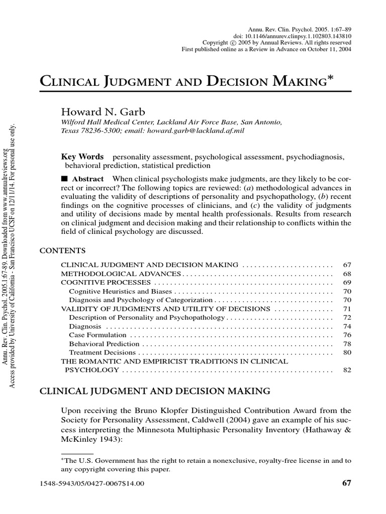 Garb2005clinical Judgment and Decision Making | PDF | Heuristics In ...