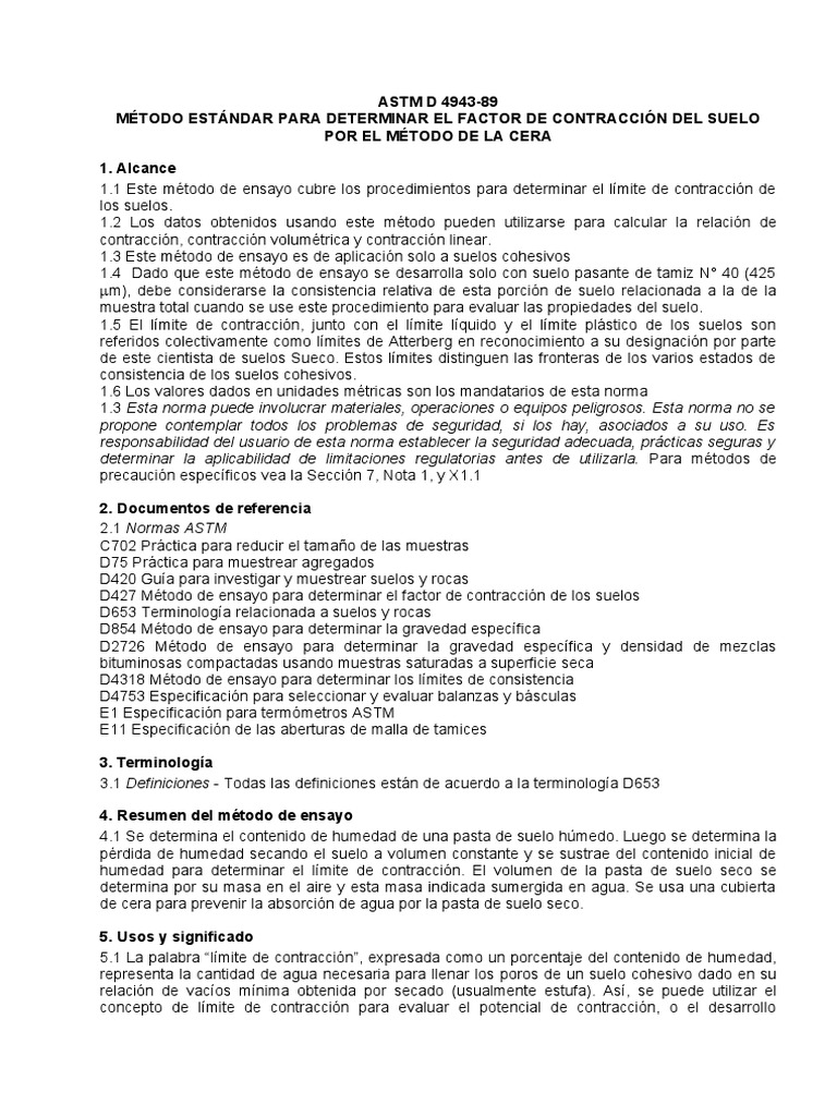 D4943 - Factor Contraccion | PDF | Suelo | Agua