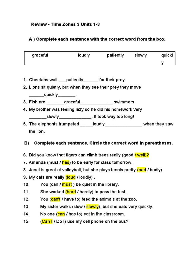 Time Zones 3 Units 1-3 Review Exercises | PDF
