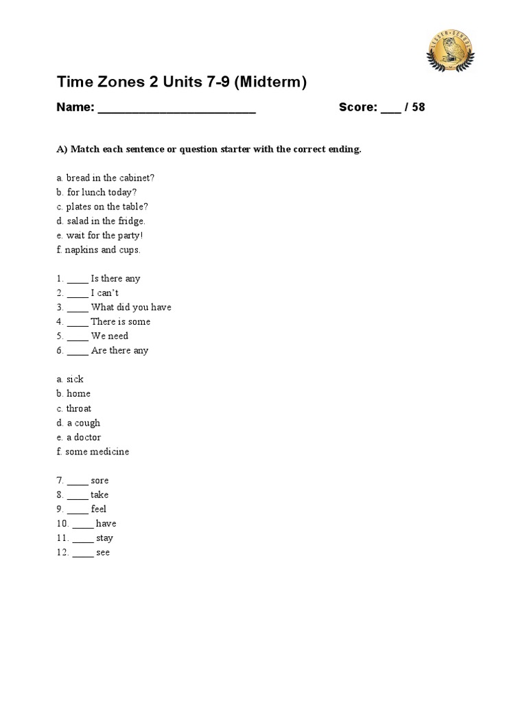 Time Zones 2 Units 7-9 (Midterm) (5843) | PDF | Foods | Food And Drink
