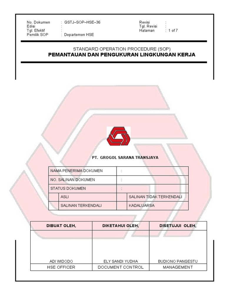 GROGOL-SOP-HSE-36-Pengukuran Dan Pemantauan Lingkungan Kerja | PDF