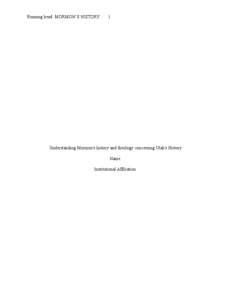 Running Head: MORMON'S HISTORY 1 | PDF | The Church Of Jesus Christ Of ...