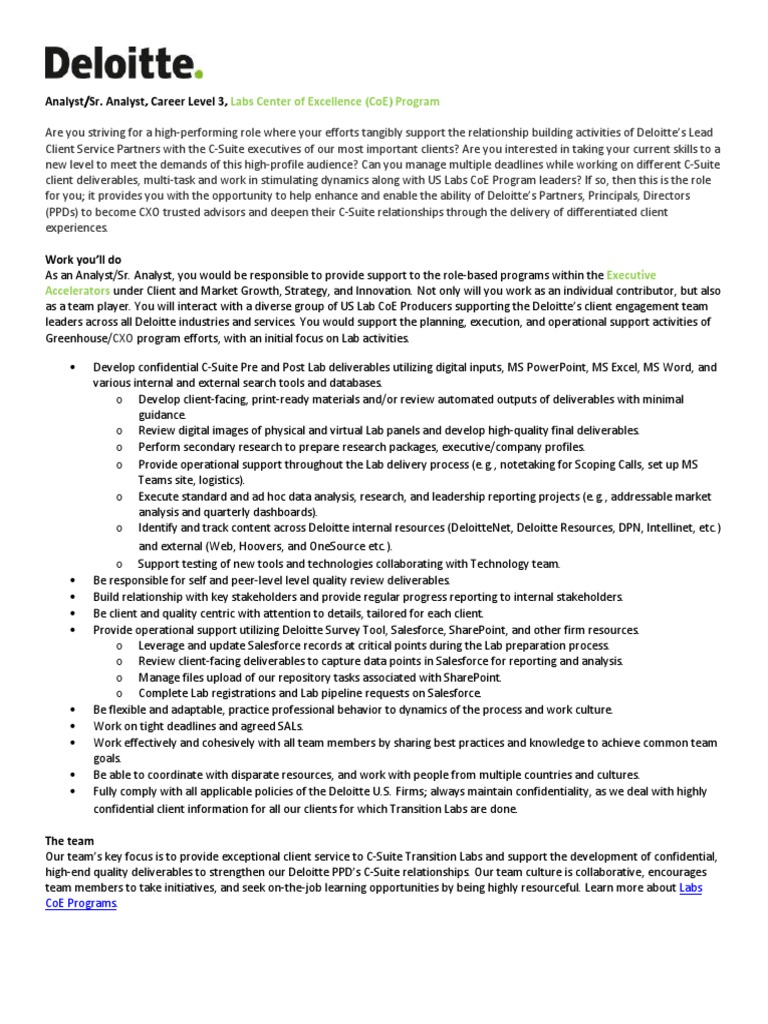 JD - Lab CoE - Executive Accelerators - Analyst - Senior Analyst - 2021 ...
