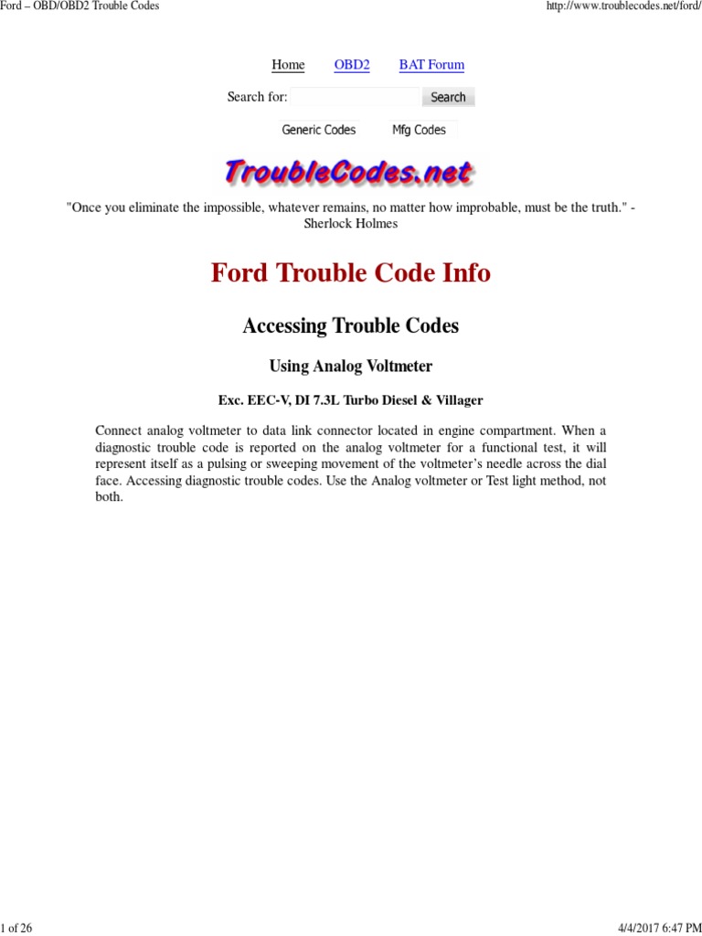 Ford OBD Trouble Codes | PDF | Ignition System | Throttle