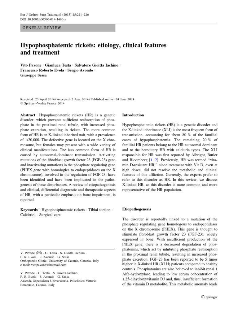 Hypophosphatemic Rickets: Etiology, Clinical Features and Treatment ...