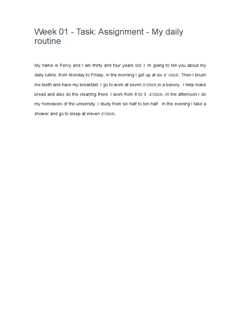 Week 01 Task Assignment My Daily Routine Pdf 