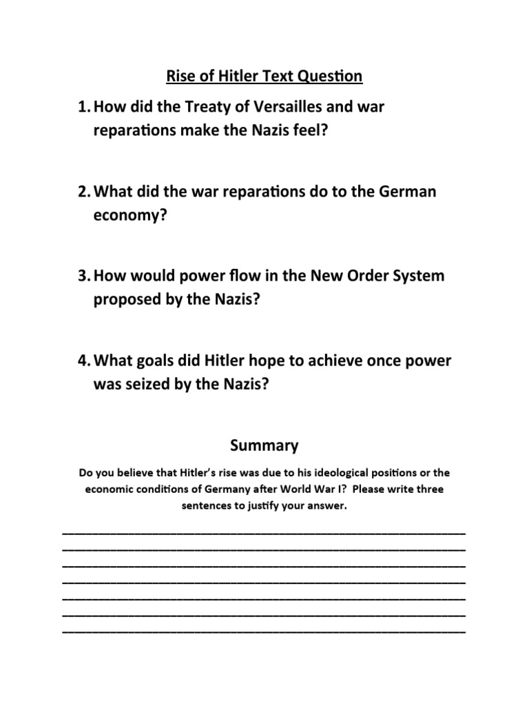 Rise of Hitler Text Questions | PDF | Politics | History