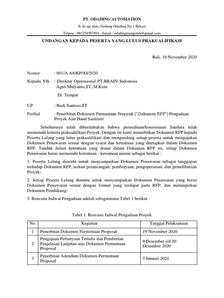 Surat Pengantar RFP | PDF