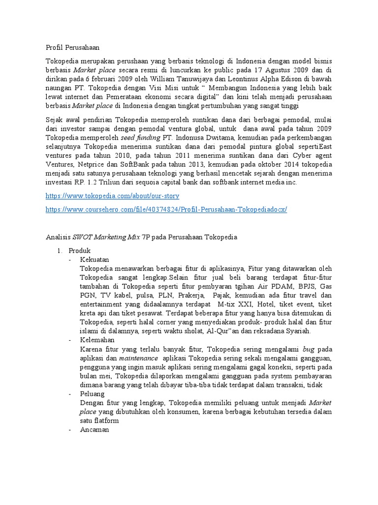 Analisis SWOT Tokopedia | PDF