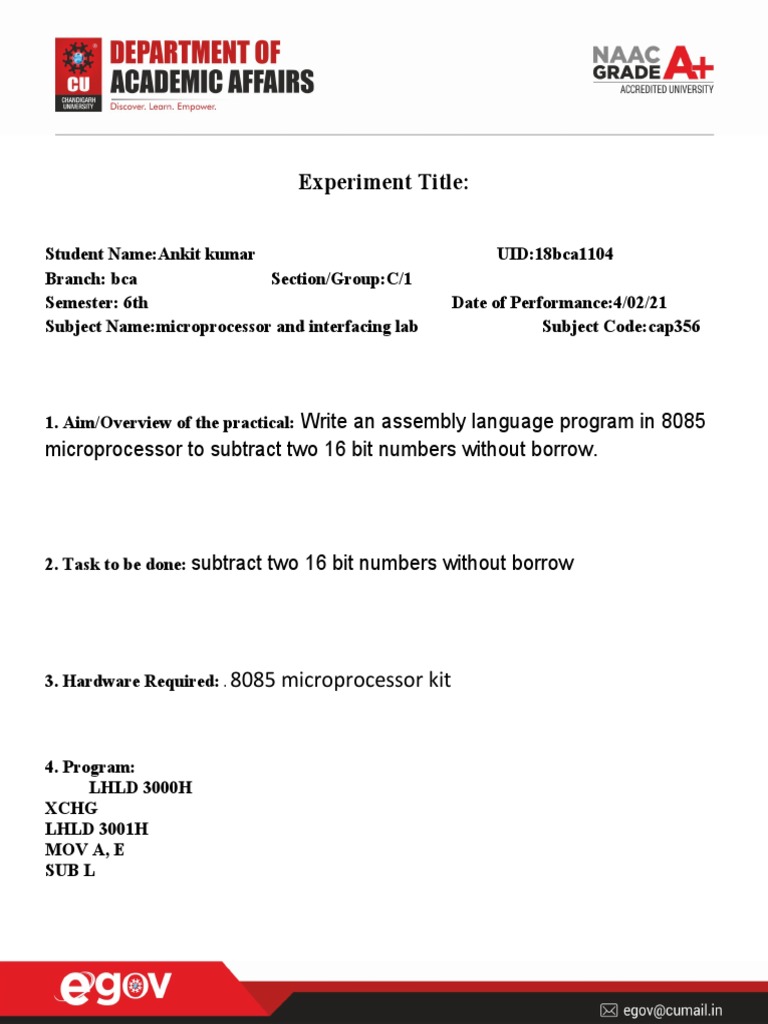 Experiment Title:: 8085 Microprocessor Kit | PDF