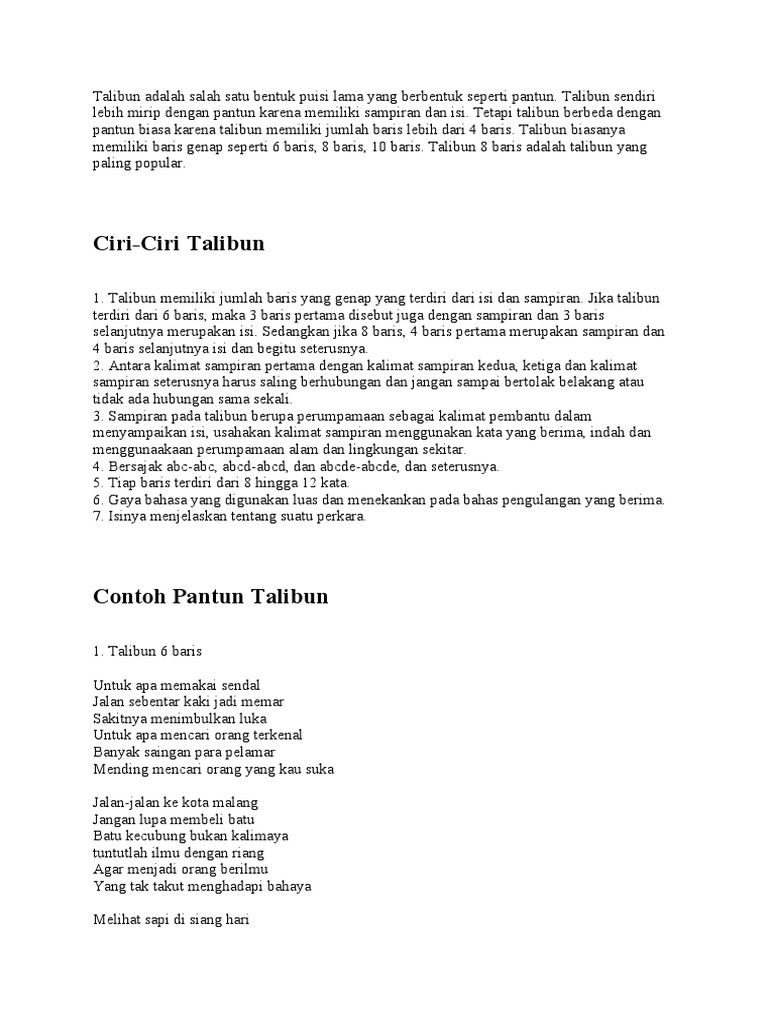 Talibun Adalah Salah Satu Bentuk Puisi Lama Yang Berbentuk Seperti ...