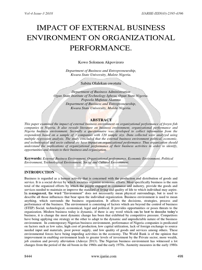Impact of External Environment on Performance | PDF | Goal | Competition