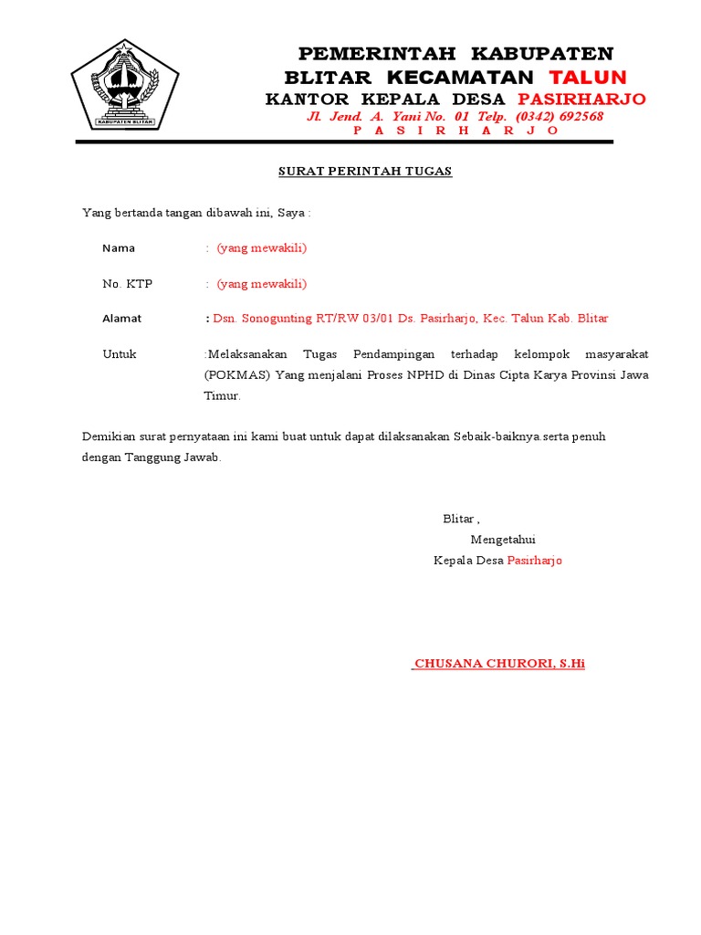 Surat Tugas Pendampingan POKMAS Blitar | PDF