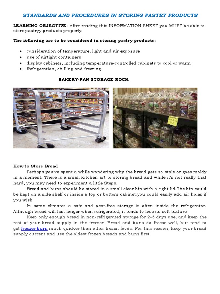 Standards and Procedures in Storing Pastry Products | PDF ...