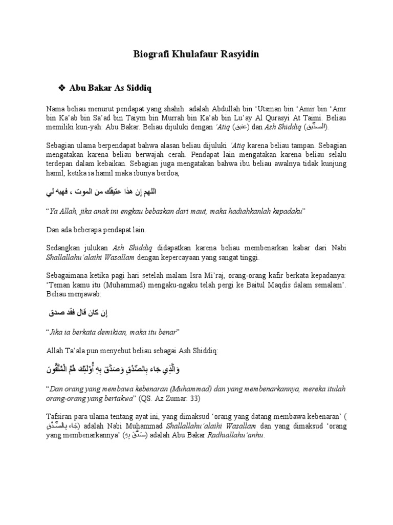 Biografi Khulafaur Rasyidin | PDF | Agama & Spiritualitas