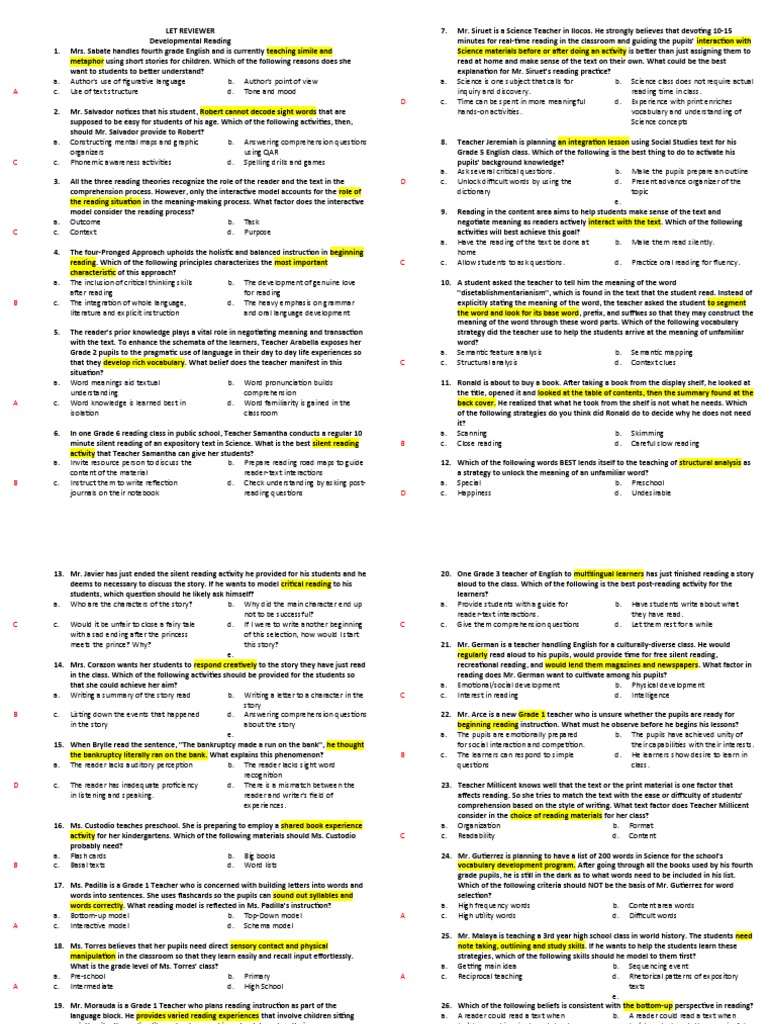 LET REVIEWER For Developmental Reading | PDF | Reading Comprehension | Linguistics