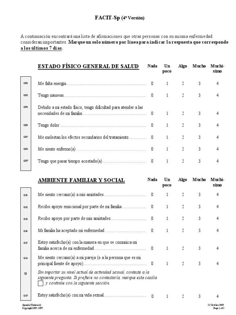 Escala FACT en Español | PDF | La naturaleza humana | Medicina CLINICA