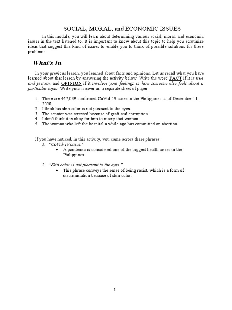 Social, Moral, and Economic Issues Explained | PDF | Social Inequality ...