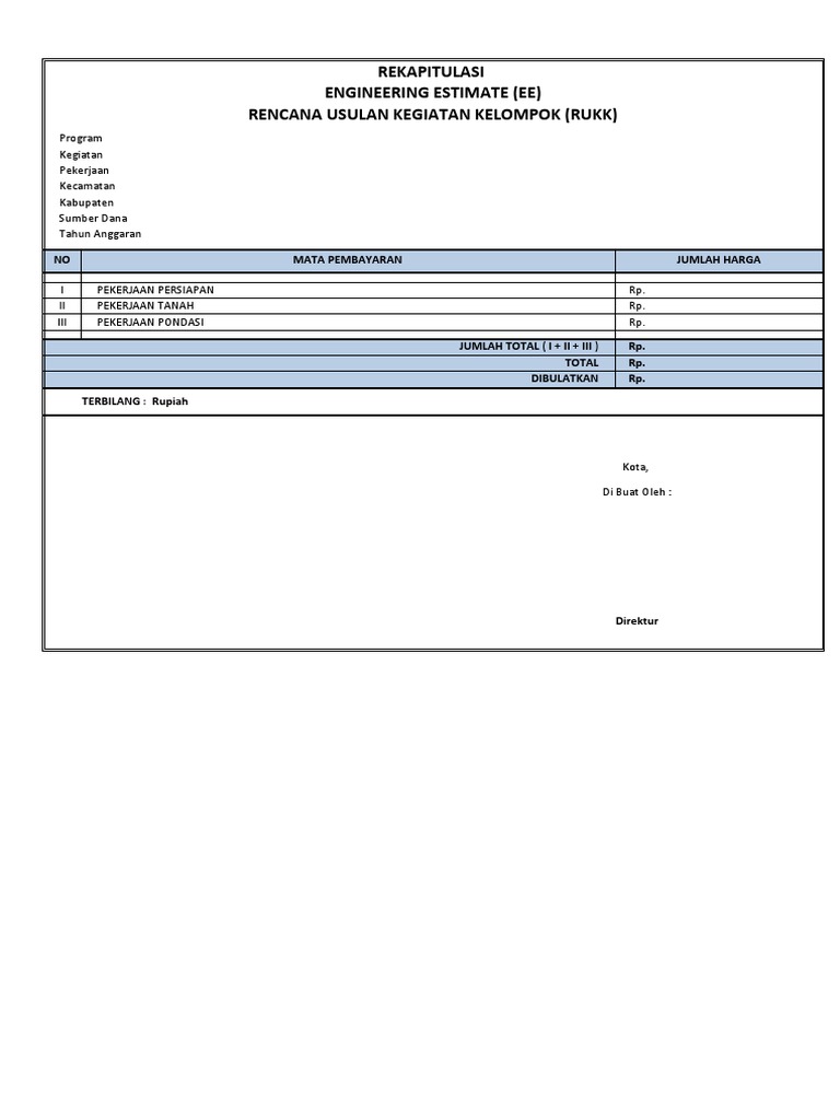 Contoh Form File Rekap Proyek | PDF