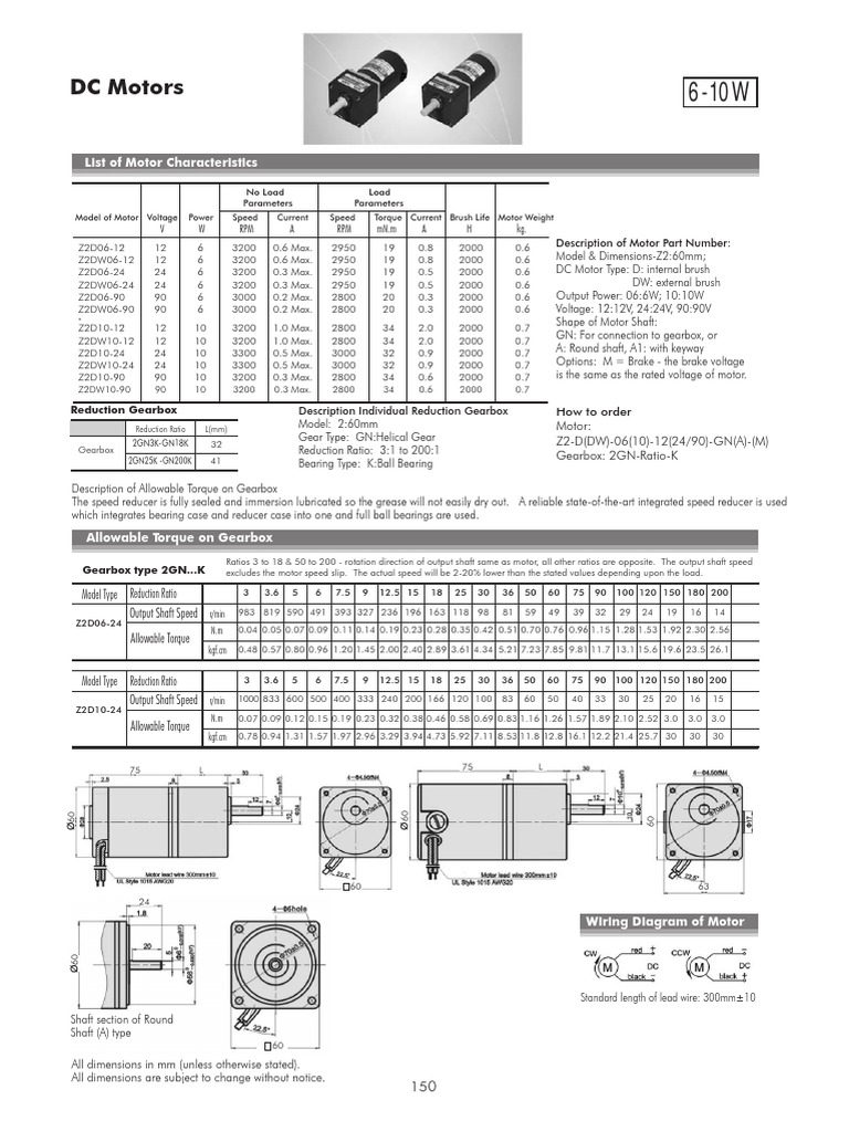 DC Motors: List of Motor Characteristics | PDF | Transmission ...