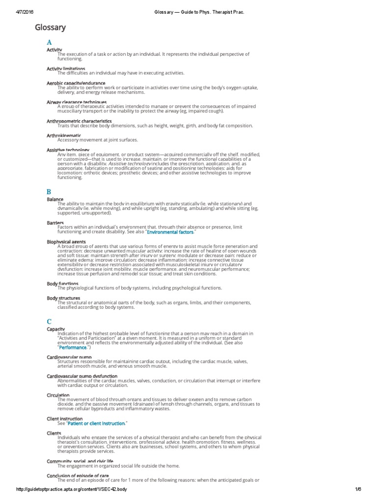 8.glossary - Guide To Phys | PDF | Physical Therapy | Circulatory System