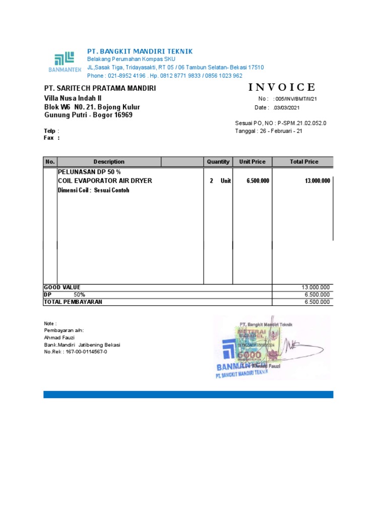 005 SPM - Invoice Pelunasan Coil Air Dryer 2 Unit | PDF