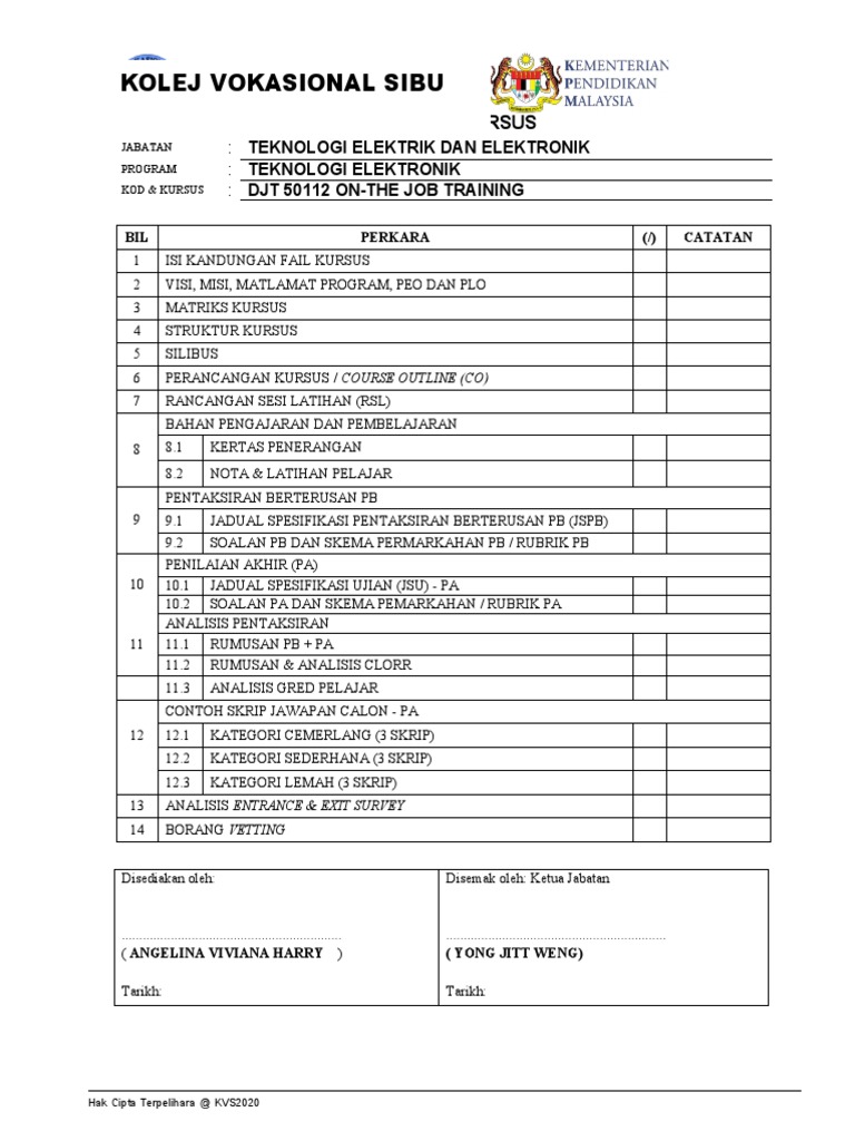 Borang Pengesahan Fail Kursus 2020 | PDF