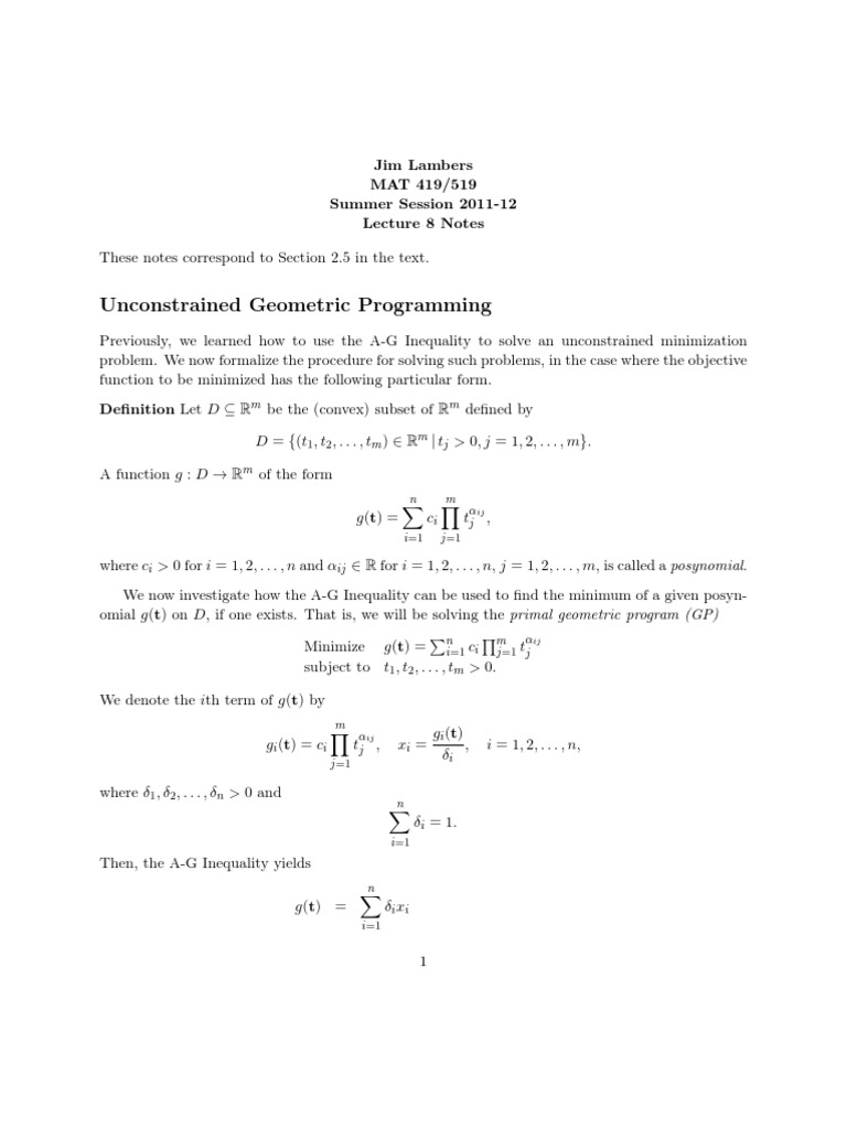 Chap2 Lec5 Unconstrained Geometric Programming | Download Free PDF ...