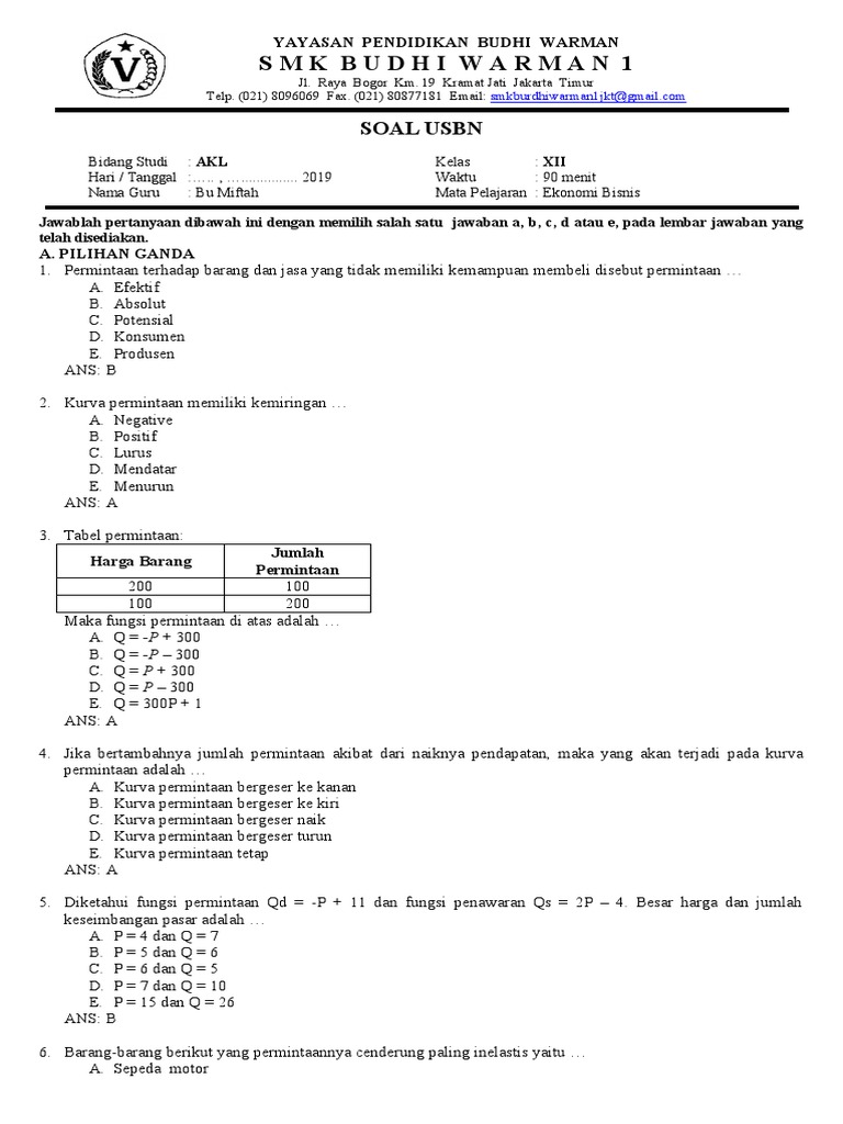 Soal Usbn Ekonomi Bisnis Mifta | PDF
