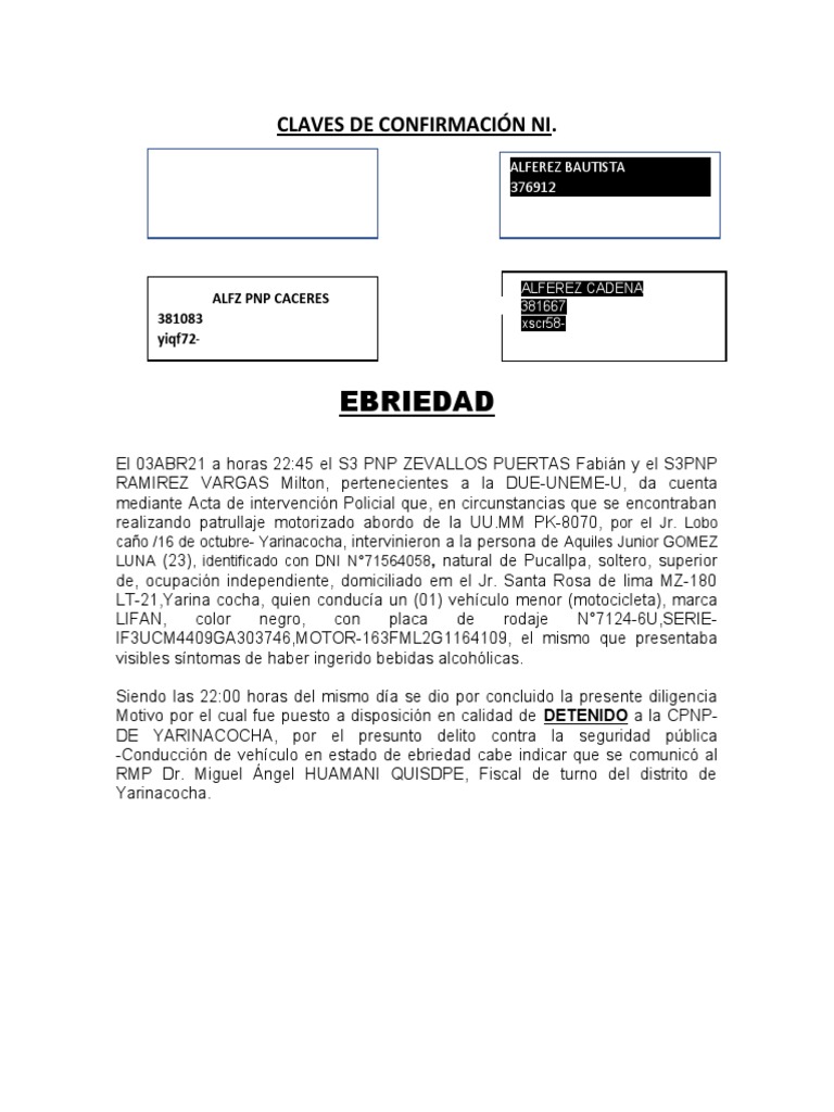 Modelo de Nota Informativa PNP | PDF | Policía | Violencia