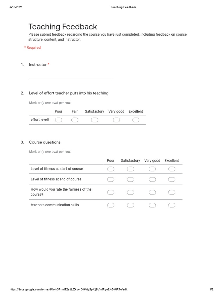 Teaching Feedback - Google Forms | PDF
