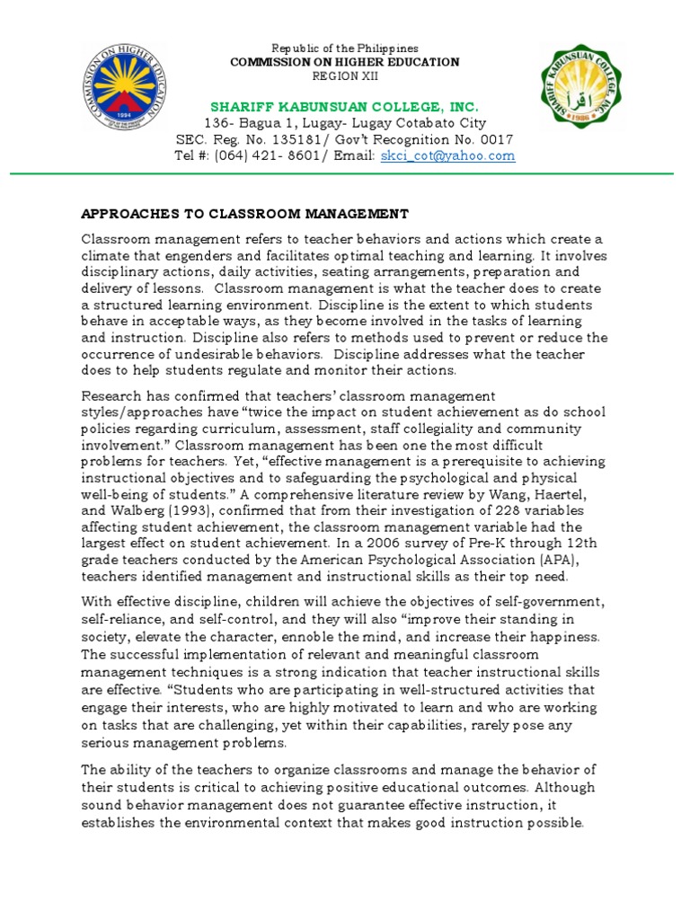 Approaches To Classroom Management | PDF | Classroom Management | Classroom