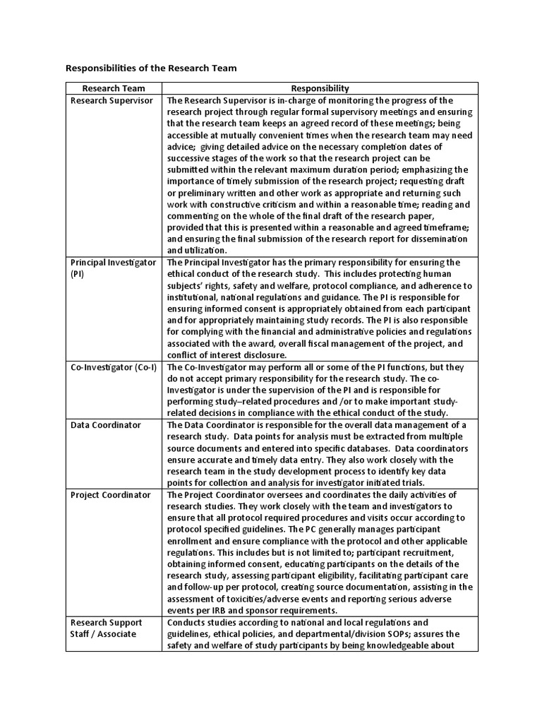 Research Team Roles & Duties | PDF | Clinical Trial | Medicine
