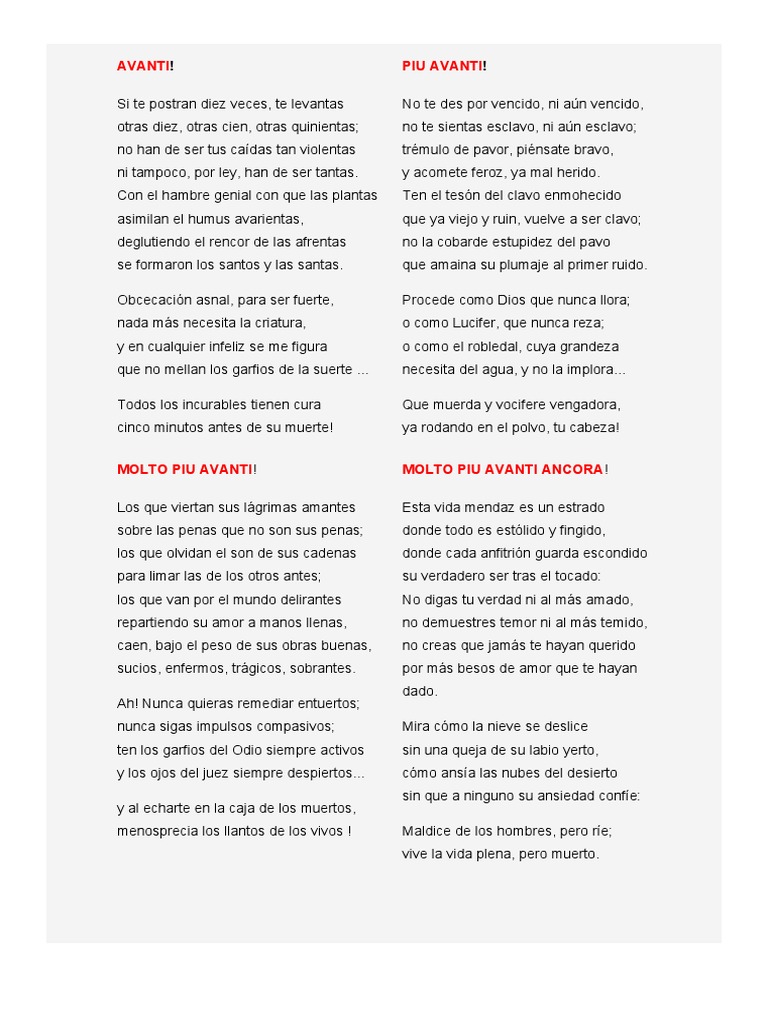 Piu Avanti: Poema de Almafuerte | PDF