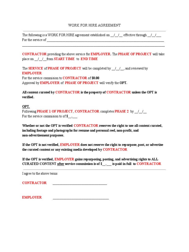 Work For Hire Agreement | PDF | Business | Finance & Money Management