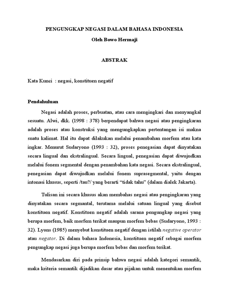 Pengertian dan Contoh Negasi Bahasa Indonesia | PDF