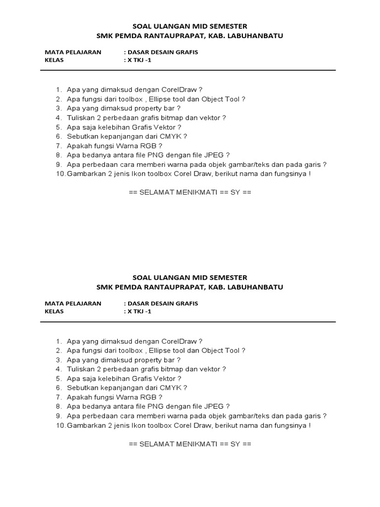 Soal Mid Semester DDG Kelas X TKJ | PDF | Game & Aktivitas | Komputer