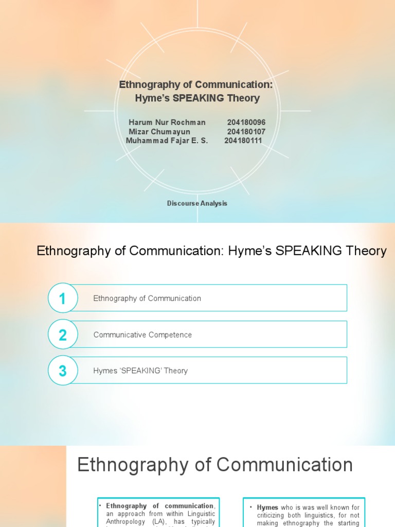Ethnography of Communication: Hyme's SPEAKING Theory | PDF ...