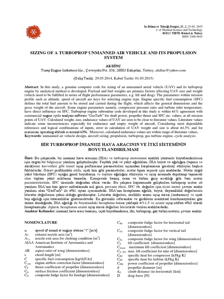 Sizing of A Turboprop Unmanned Air Vehicle and Its Propulsion System ...
