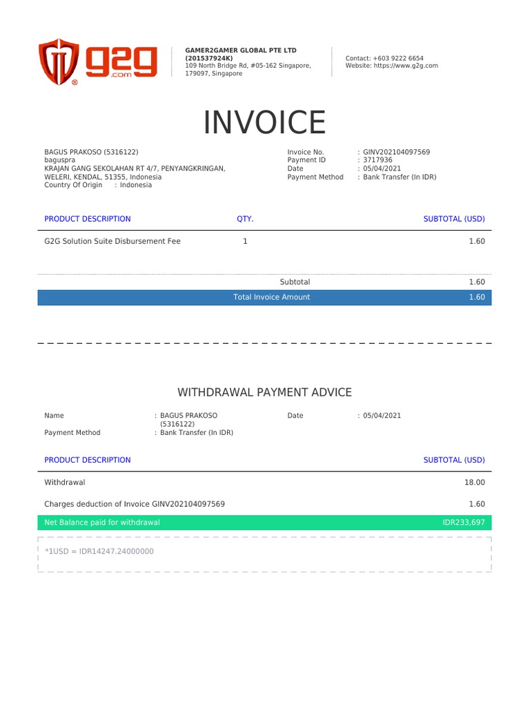 Invoice: Withdrawal Payment Advice | PDF