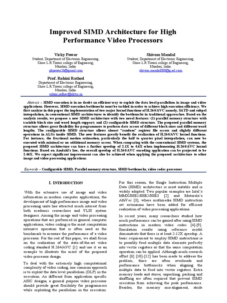 Improved SIMD Architecture For High Performance Video Processors | PDF | Central Processing Unit ...